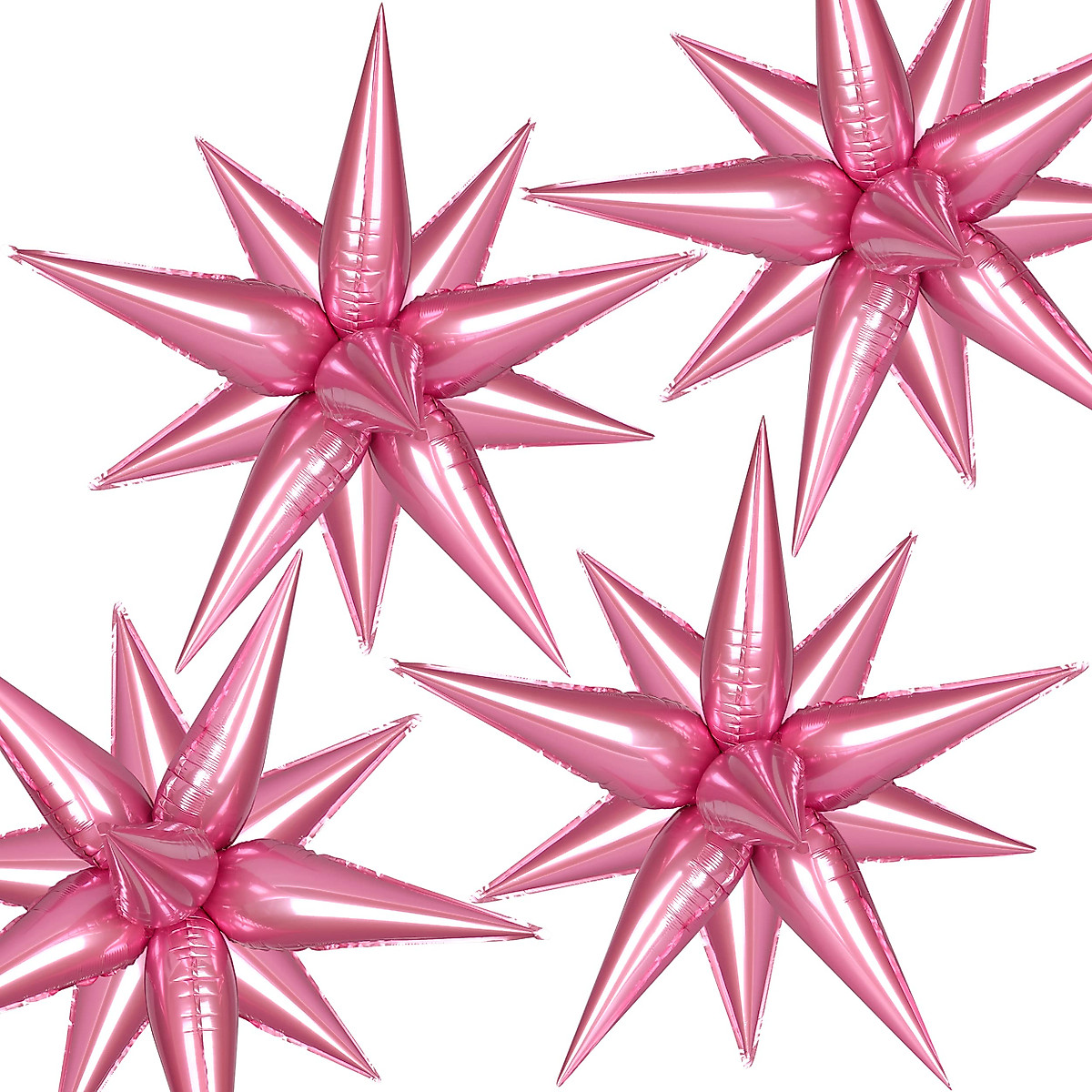 50pcs Pink Star Balloons Mylar, Pink Spike Explosion Star Foil Balloons Metallic, Pink Starburst Cone Point Star Balloons for Bachelorette, Baby Shower, Valentines Day, Birthaday, Wedding Decorations