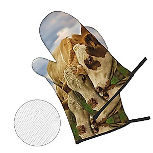 Milk Cow Home Oven Gloves and Pot Holders 4-Piece Set for Kitchen Cooking and Baking High Heat Resistant Set
