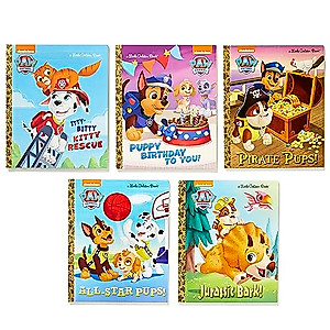 PAW Patrol Little Golden Book Library (PAW Patrol): Itty-Bitty Kitty Rescue; Puppy Birthday!; Pirate Pups; All-Star Pups!; Jurassic Bark!