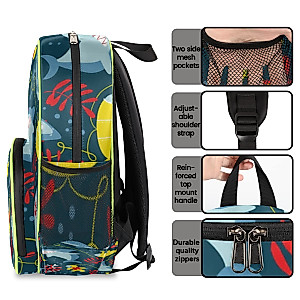 Shark Backpack for Boys, Ocean Kids Backpack, Shark Diver Submarine Coral Toddler Backpack Waterproof Casual Daypack Preschool Kindergarten Backpack School Bookbag with Chest Strap for School Travel