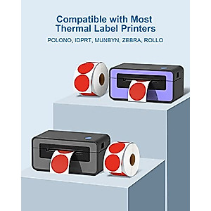 POLONO Label Printer, PL420 4x6 Thermal Printer, High-Speed Shipping Label Printer, Commercial Direct Thermal Printer, 2" Red Circle Thermal Sticker Labels, Self-Adhesive Stickers Labels