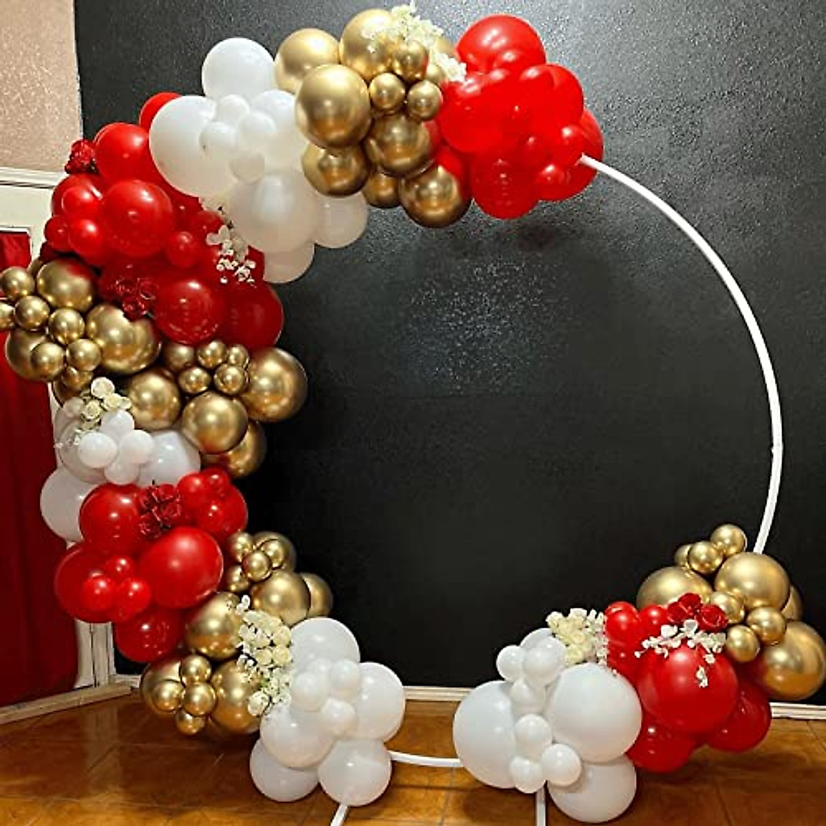 Red Gold Balloon Garland Arch Kit -100pcs 18Inch 12Inch 10Inch 5Inch with Red Metallic Chrome Gold and Red Gold Confetti Balloons for Christmas Holiday Candy Theme Xmas Birthday Decorations