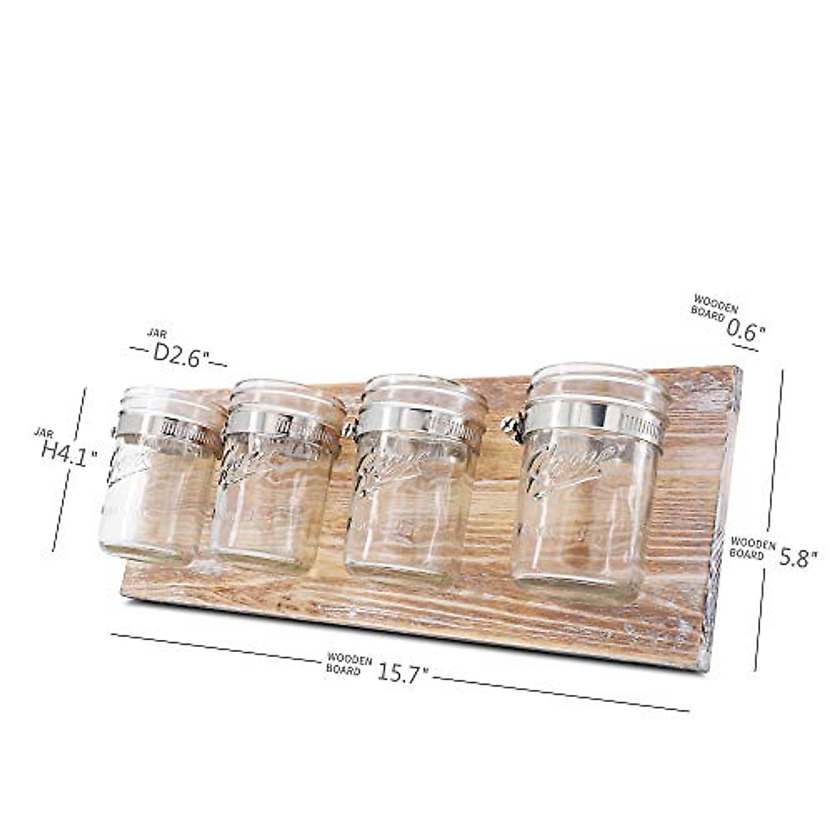 Rustic Hanging Mason Jar Organizer- BeSuerte Farmhouse Home Mason Jar Decor Toothbrush Holder, Wall Mount Decor 4-Jar for Office, Bathroom, Kitchen, and Entryway Decor Storage,Brown