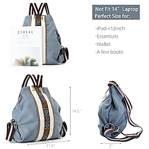 Goodhan Women Canvas Backpack Daypack Casual Shoulder Bag, Vintage Heavy-duty Anti-theft Travel Backpack (Blue Grey)