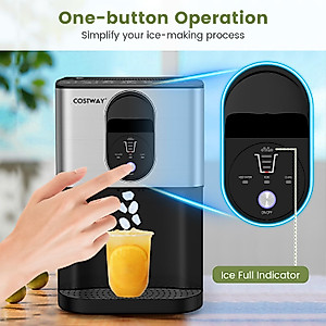 COSTWAY Self Dispensing Nugget Ice Maker Countertop, 56 Lbs/24H Soft Chewable Ice, Pebble Ice Maker with Self-Cleaning, One-Button Operation, Portable Stainless Steel Ice Maker for Home Office Party