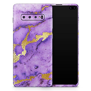 DesignSkinz Purple Marble & Digital Gold Foil V1 Protective Vinyl Decal Wrap Skin Cover Compatible with The Samsung Galaxy S20 (Screen Trim & Back Glass Skin)