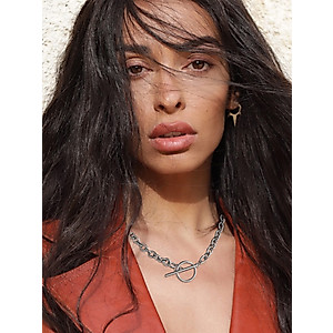 Chunky Silver Necklace Cuban Link Chain Choker Necklaces for Women Trendy Chunky Toggle Necklaces Statement Necklace Jewelry Gifts for Women（Silver）