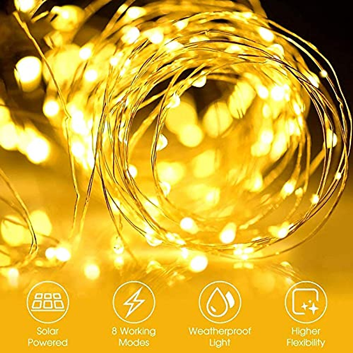 YYGB Solar String Lights Outdoor, 100 LED 10M Solar Garden Lights, Waterproof Copper Wire Solar Fairy Lights with 8 Modes, for Tree, Garden, Home, Wedding, Party