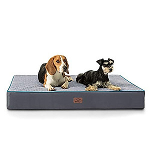 Bedsure Large Orthopedic Dog Bed for Large Dogs - Memory Foam Dog Beds, 2-Layer Thick Pet Bed with Removable Washable Cover and Waterproof Lining (36x27x3.5 Inches), Dog Mattress, Grey