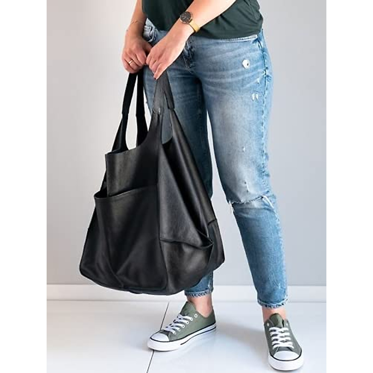 Casual Soft Large Capacity Tote Women Handbags Designer Metal Look Luxury Faux Leather Shoulder Bag Big Shopper Purses