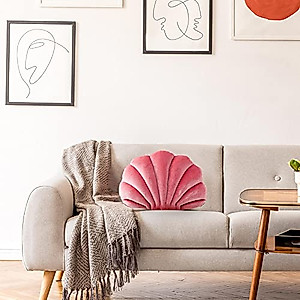 Marsui Pink Sea Princess Seashell Decorative Pillow, Soft Sea Shell Shaped Chair Cushion Stuffed Throw Pillow Cute Clam Pillow for Sofa Bed Couch Chair Home Living Room Bedroom Office (13.4 x 9.8 in)