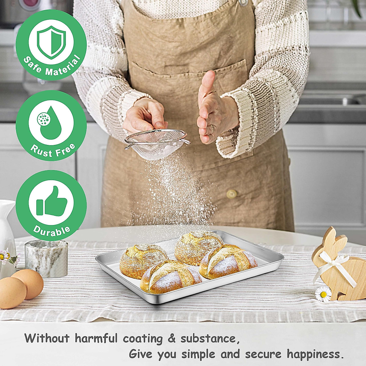 Joyair 9 Inch Toaster Oven Baking Pan, Professional Stainless Steel Small Bakeware Metal Tray for Roasting & Grilling, Bake Cookie/Bacon/Bread, Rust-free & Non-toxic, Dishwasher Safe & Easy Clean