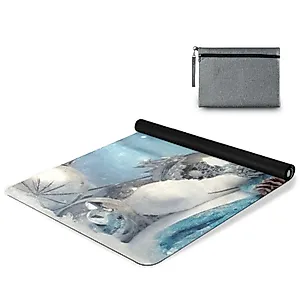 GOODOLD Christmas Snowman Yoga Mat, 71 x 26 Inch Non-slip Yoga Mats Folding Travel Exercise Mat Indoor Outdoor Gym Pilates with Storage Bag for Women Men