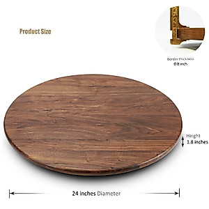 MAGIGO 24 Inches Black Walnut Wood Lazy Susan Organizer, Solid Wooden Round Turntable, Rotating Tray for Table Top/Counter Top