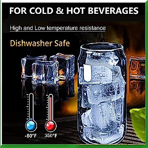 PLASNT Glass Cups with Bamboo Lids and Straws 4 Can Shaped Glasses Glass Can Cup Glass Coffee Cups with Lids and Straw Beer Can Glass with Lids And Straw16 oz