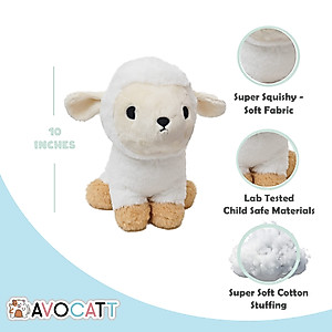 Avocatt White Sheep Plushie Toy - 10 Inches Stuffed Animal Plush - Plushy and Squishy Sheep with Soft Fabric and Stuffing - Cute Toy Gift for Boys and Girls