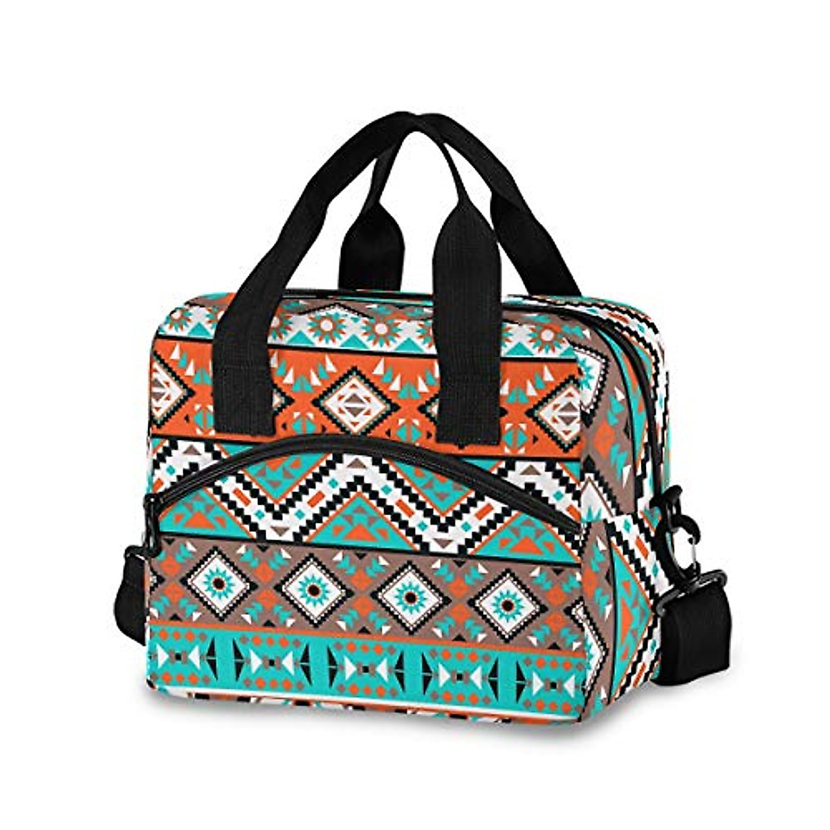 Moudou Aztec Geometric Lunch Bag Reusable Insulated Cooler Lunch Tote Bag with Adjustable Shoulder Strap for Office Work School Picnic Travel