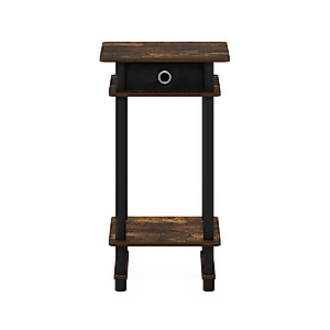 Furinno Turn-N-Tube Tall End Side Night Stand/Bedside Table with Bin Drawer, 1-Pack, Amber Pine/Black/Black