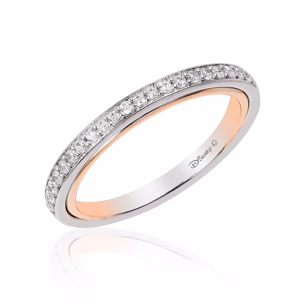Jewelili Enchanted Disney Fine Jewelry 14K White Gold and Rose Gold 1/6 Cttw Diamond Belle Wedding Band Size 7