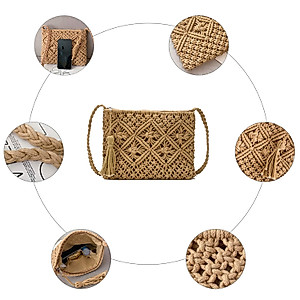 WOG2008 Handwoven Bag Clutch Purses for Women Tassel Straw Envelope Handbag Vintage Summer Beach Bag