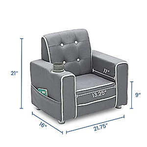 Delta Children Chelsea Kids Upholstered Chair with Cup Holder, Soft Grey
