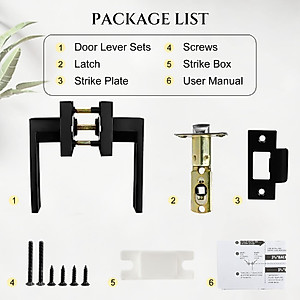 Betollo 3 Pack Black Interior Door Handles, Passage Door Handle Non-Locking for Hallway & Closet, Reversible Handles Set for Left & Right Door