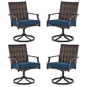 EROMMY Patio Swivel Chairs Set of 4, Heavy Duty Outdoor Swivel Chairs with Removable Cushions, Patio Rattan Wicker Decoration Chairs for Garden Lawn & Porch, Backyard, Balcony