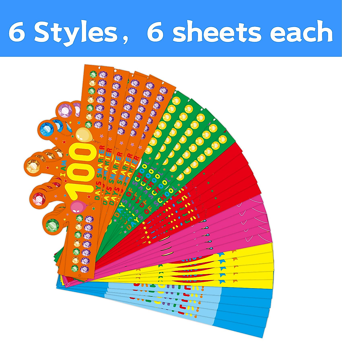 MISS FANTASY 36 Pieces 100 Days of School Crowns 100 Days of School Photo Booth Props 100th Day of School Hats for Kids 100 Days of School Celebration Party Decorations School Classroom