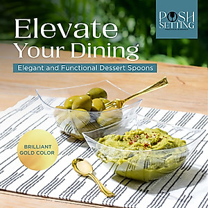 Posh Setting - Plastic Mini Spoons, Gold Mini Spoons, Gold Plastic Mini Dessert Spoons, Disposable Tiny Gold Spoons, 4 inch Mini Spoons for Appetizers, Taster Spoons, Ice Cream Spoons (36 Pack)
