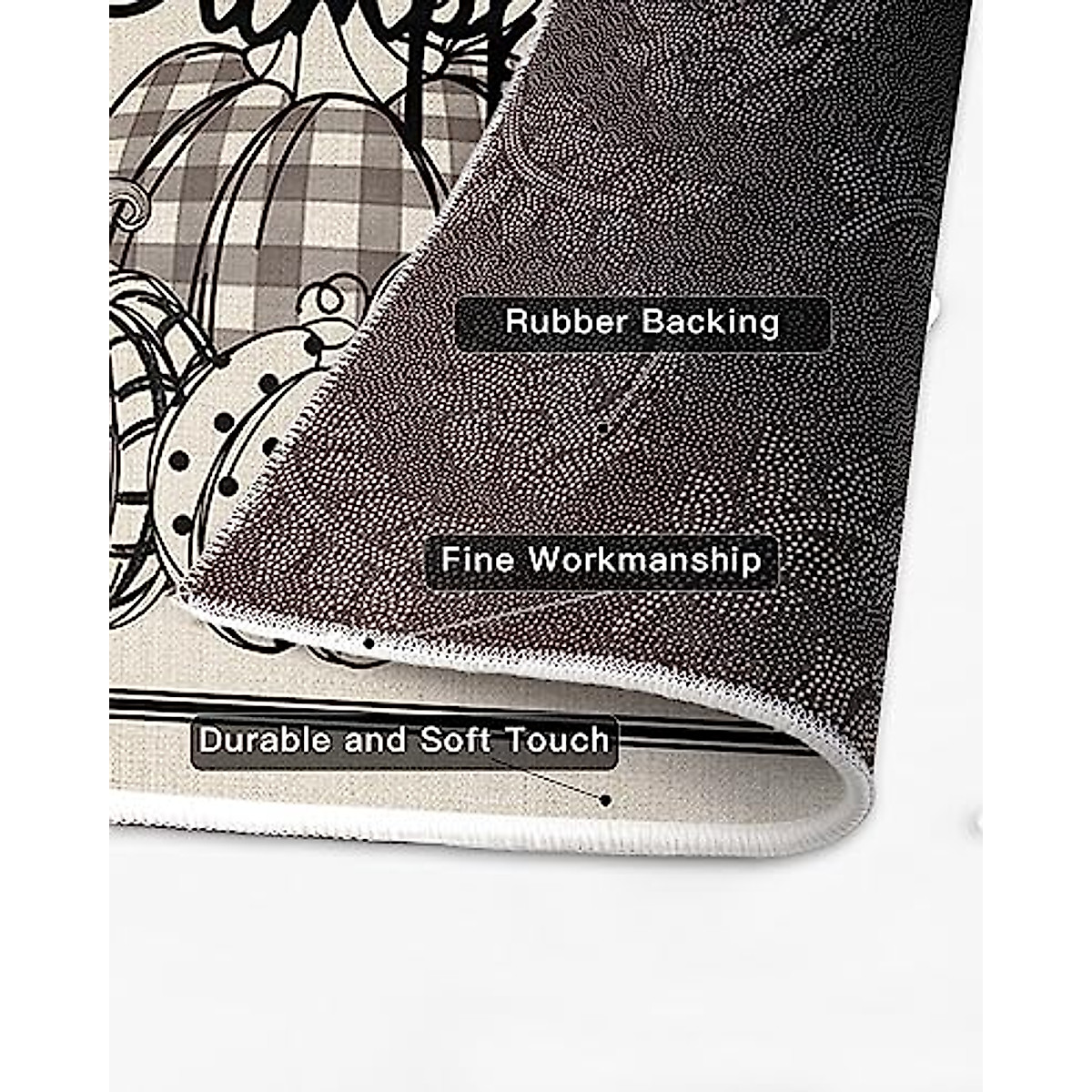 Thanksgiving Fall Large Rectangular Area Rugs 5' x 7' Living Room, Boho Polka Dot Pumpkin Black Gingham Durable Non Slip Rug Carpet Floor Mat for Bedroom Bedside Outdoor