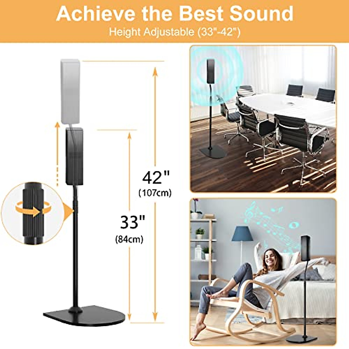 Maozhren Adjustable Stand for Bose Speaker Stands, for Bose OmniJewel Lifestyle 650, Surround Speaker 700, Floor Speaker Stand for Bose OmniJewel Floor Stand, with OmniJewel Bracket, Black (Pack of 2)