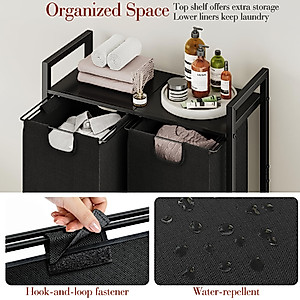 Kitstorack Laundry Basket Organizer, Laundry Hamper with Shelf & 2 Pull-Out Removable Bags, Dirty Clothes Hamper Organizer for Laundry Room Bathroom and Dorm, 2 x 11.8 gallons (44.5L)