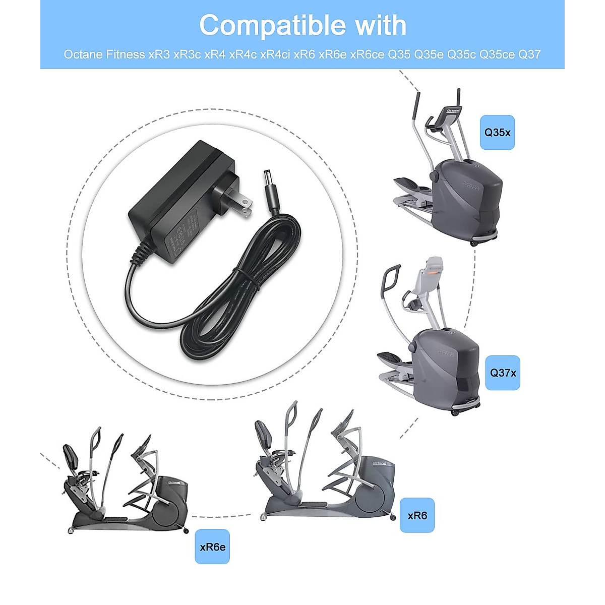 9V Adapter Power Cord for Bowflex Max Trainer M5 M3 M6 M7 M8 HVT Exercise Elliptical, Octane Fitness xR3 xR3c xR4 xR4c xR4ci xR6 xR6e xR6ce Q35 Q35e Q35c Q35ce Q37 Machine AC DC Charger Power Supply