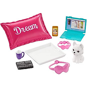 ​Barbie Relaxation Doll, Brunette, with Puppy and 8 Accessories, Including Pillow, Journal and Sleep Masks, Gift for Kids 3 to 7 Years Old