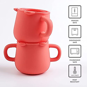 BLUE GINKGO Silicone Toddler Cups - Open Cup for Baby with Handles | Made in Korea | 8oz Training Open Cups for Toddlers 1-3 (Coral)