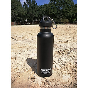 TOPOKO Colored Non-Rusty Stainless Steel Vacuum Water Bottle Double Wall Insulated Thermos, Sports Hike Travel, Leak Proof, BPA Free, 25 oz, Grey (Black)