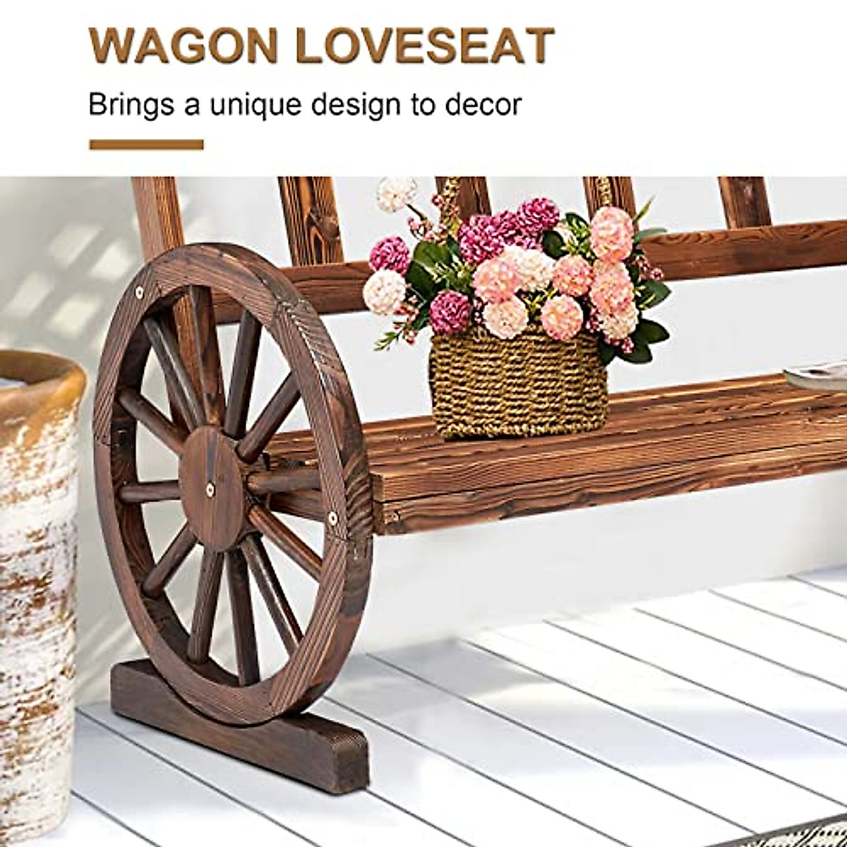 KINTNESS Patio Garden Wooden Wagon Wheel Bench 2-Person Outdoor Wagon Wheel Bench Outdoor Furniture Decor