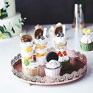 BalsaCircle 12-Inch Rose Gold Round Serving Trays Decorative Embossed Rim Dinner Wedding Reception Party Events Decorations Supplies