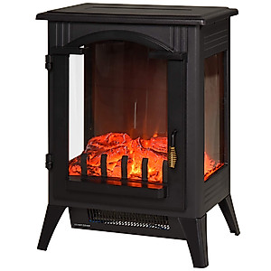 HOMCOM 23" Electric Fireplace Heater, Fire Place Stove with Realistic LED Flames and Logs and Overheating Protection, 750W/1500W, Black
