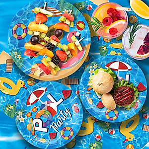 Pool Birthdy Party Tableware set,Beach Theme Party Supplies,Paper Plates,Napkins,Tablecloth for Kids Birthday, Pool,Beach,Summer Party,76 PCS,Serves 25