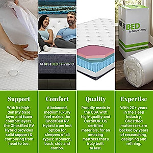 GhostBed 10 Inch Short Queen RV Mattress, Camper Mattress with Cool Gel Memory Foam and Hybrid Coils - Low Profile, Medium Feel, Made in The USA, Short Queen