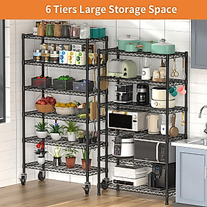 Hodonas Wire Shelving Unit with Wheels, 6-tier Metal Shelving with Adjustable Storage Shelves Freestanding Sturdy Metal Wire Storage Shelf Organizer Rack for Pantry Garage Kitchen, 36"W x 14"D x 75"H