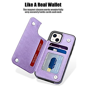 MMHUO for iPhone 13 Case Wallet Magnetic Back Flip Case for iPhone 13 Case for Women Girls with Card Holder Protective Case Phone Case for iPhone 13 6.1 Inches (2021),Purple
