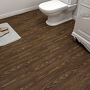 Decotalk Peel and Stick Wood Flooring Vinyl 15pcs Brown Wood Floor Tiles Self Adhesive 36"x6" Bathroom Floor Tile Waterproof Soft Vinyl Plank Flooring Laminate Wood Flooring Tiles for Kitchen Bathroom