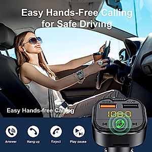 Bluetooth Adapter for Car，Bluetooth FM Transmitter for Car,MP3 Player QC3.0 Quick Charge for All Smartphones Audio Players，Supports TF/SD Card and USB