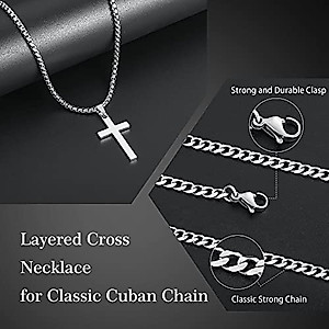 Ailetop Gold Cross Necklace for Men,Gold Cross Chain for Men Stainless Steel Cross Pendant Necklace for Men Boys Gold Chain Necklace for Men Jewelry Men Cross Necklaces Box Chain 20 Inches