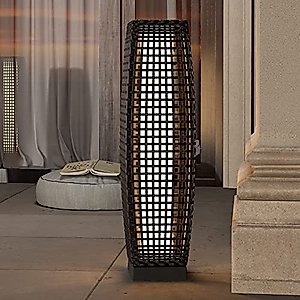 Grand patio Outdoor Solar Powered Resin Wicker Floor Lamp, Outdoor Weather-Resistant Deck Light, for Garden or Porch -Large Fuji, Dark Brown