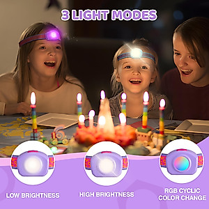 EverBrite LED Headlamp Rechargeable Kids Headlamp with RGB Mode and Adjustable Headband, 3 Modes Multicolor Headlamps for Kids, Bright Kids Head Lamp for Camping, Reading, Exploring, Parties