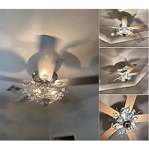 Bella Depot 52-in Chrome Branches Crystal Ceiling Fan, Remote Control, Reversible Motor & 5 Wood Reversible Blades, K9 Crystal Pendant, Chrome Finish (Chrome)