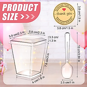 Sieral 50 Packs 5 oz Clear Plastic Dessert Cups with Lids, Spoons Sheets Stickers, Small Square Parfait Appetizer Cups, Party Shooter Serving Cups, Mini Dessert Shot Glasses for Tasting